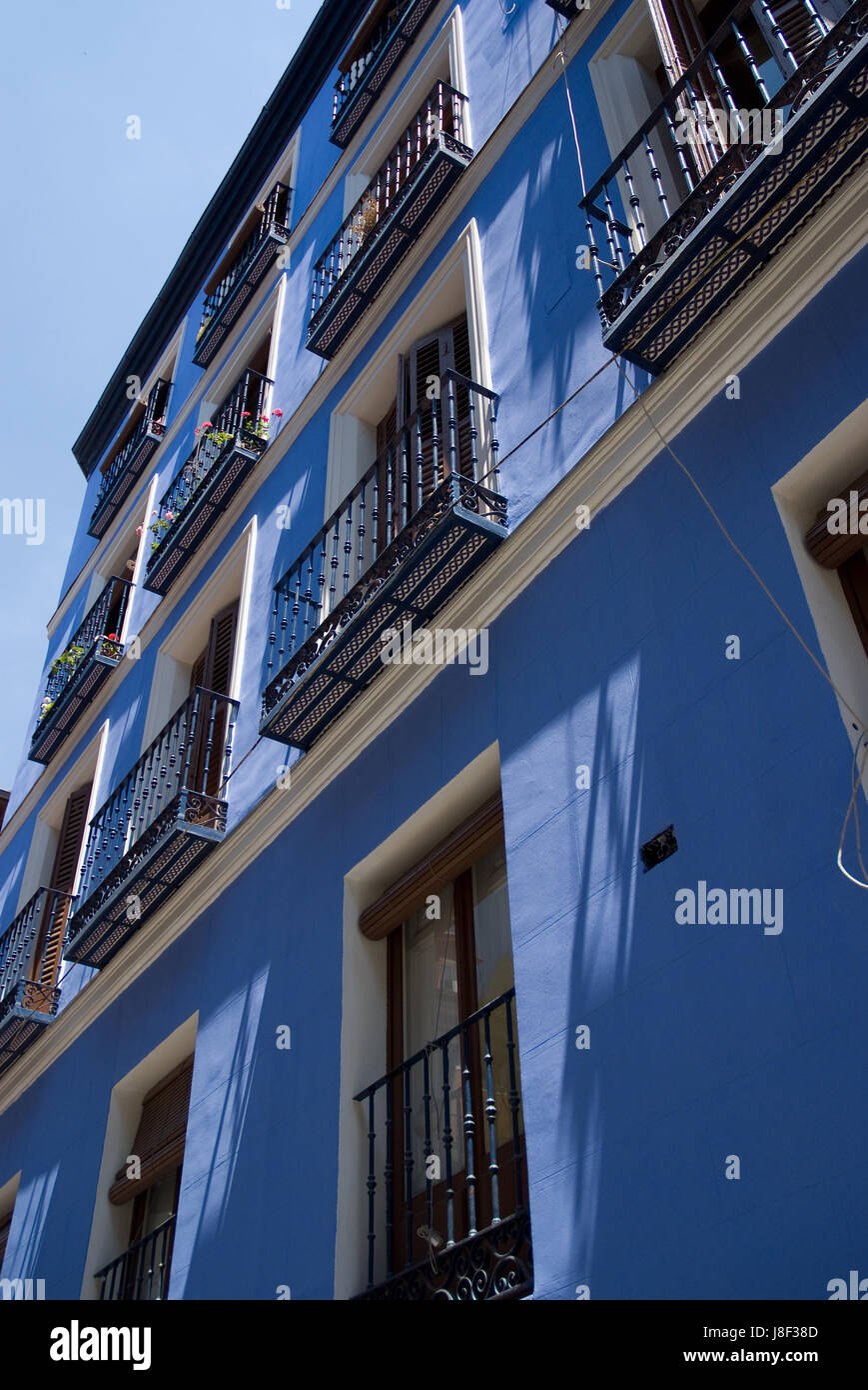 blue, city, town, stone, wood, europe, spain, balconies, style of ...