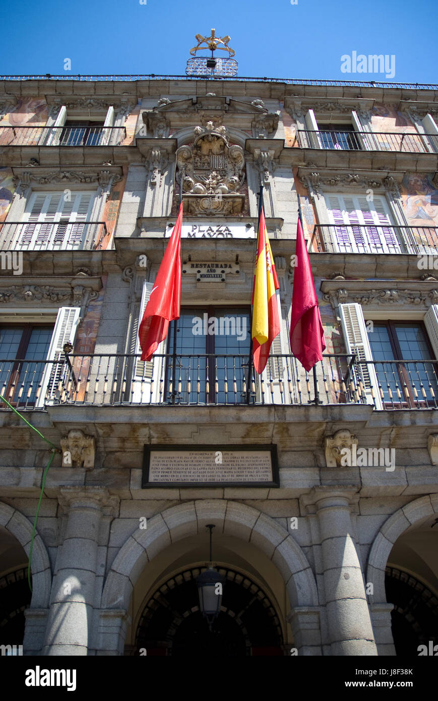monument, tourism, arch, europe, spain, flag, balconies, style of ...