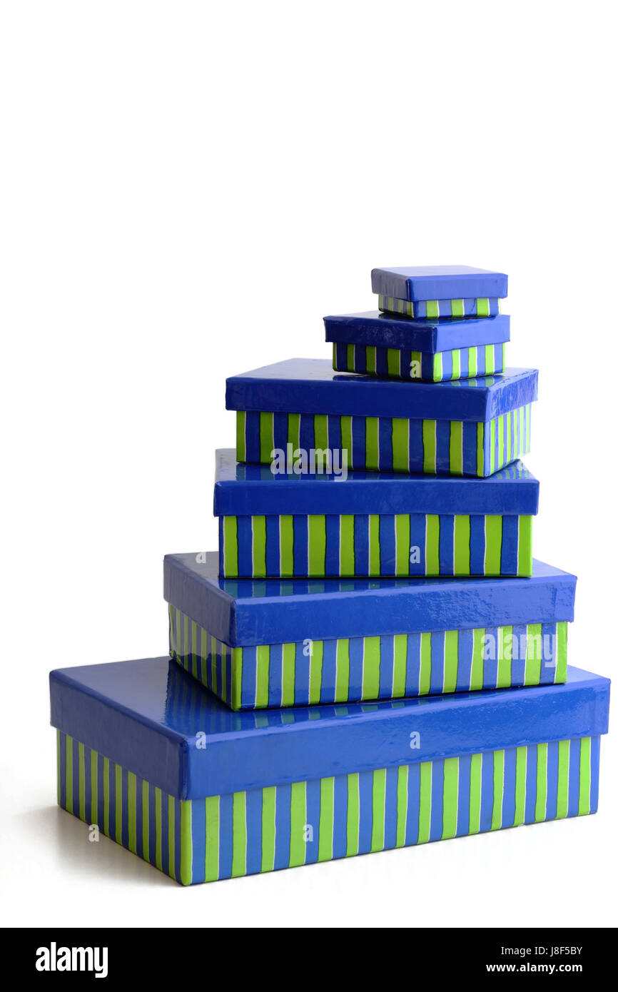 6 gift boxes closed to blue-green Stock Photo - Alamy