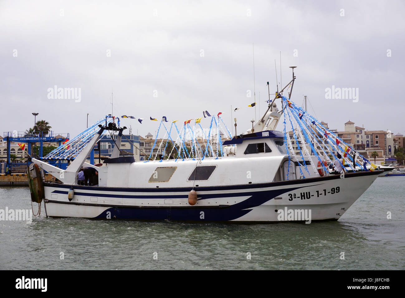 Stern Fishing Boat Trawler Decorated With Ribbons Ready For Fiesta Isla ...