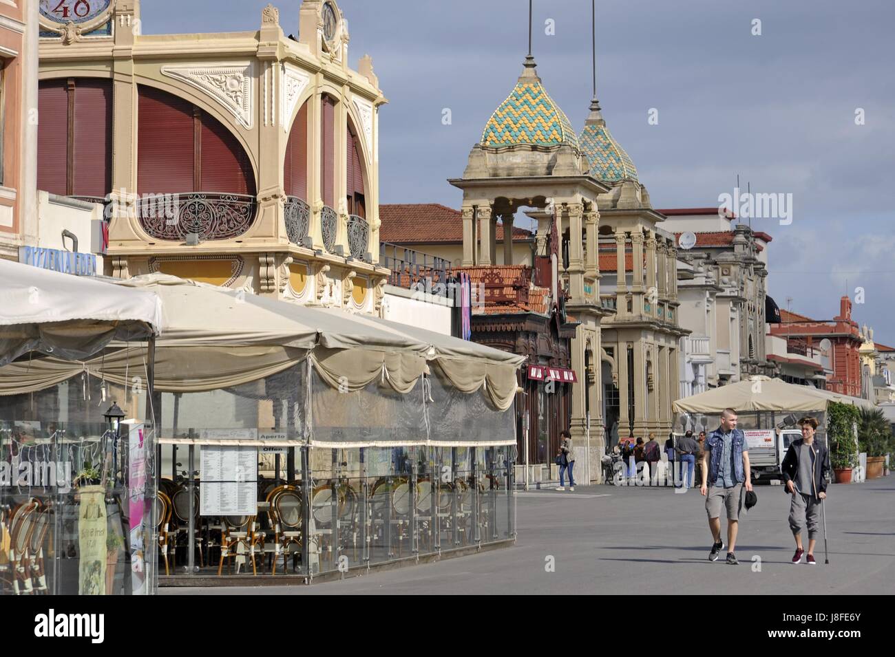 Viareggio (Tuscany, Italy)), seaside resort, seafront promenade with ...