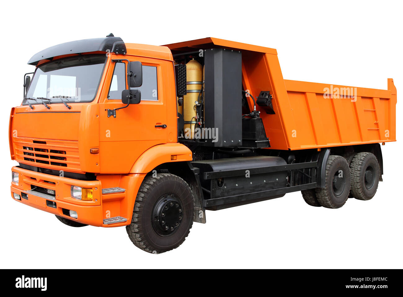 Modern orange tipper isolated on white background Stock Photo - Alamy