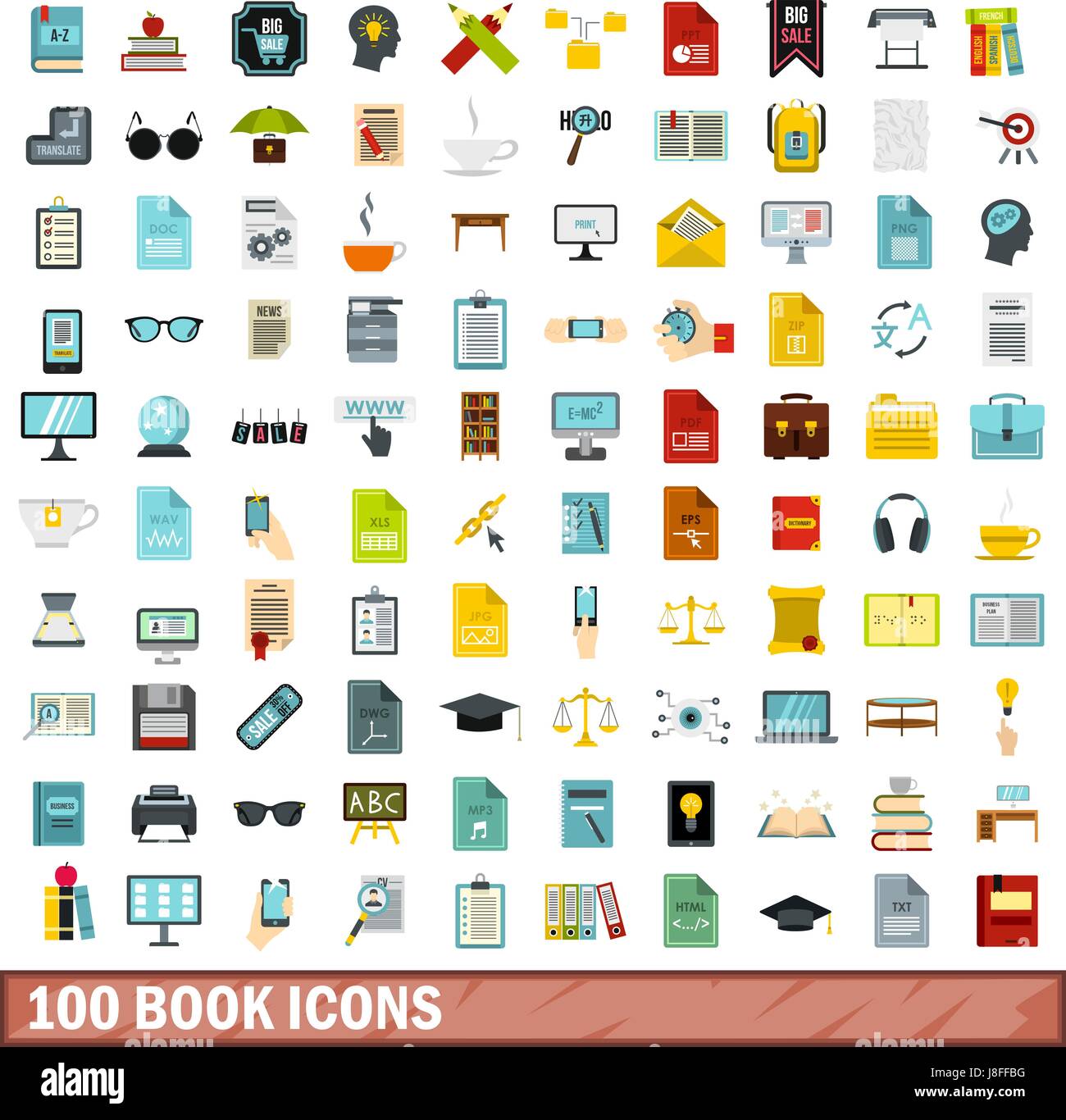100 book icons set, flat style Stock Vector Image & Art - Alamy