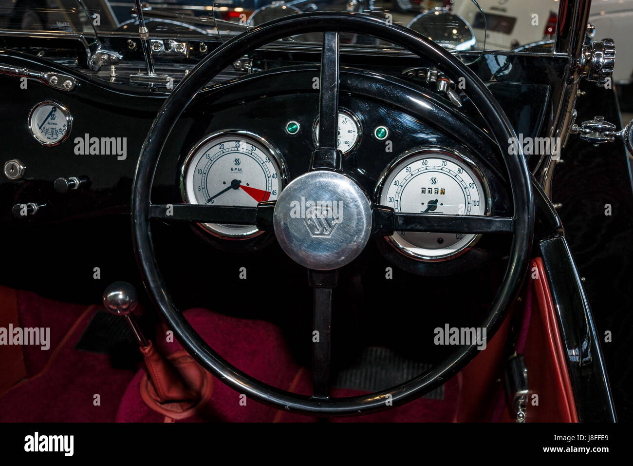 Interior of the sports car Suffolk SS100 (replica of the Jaguar SS 100 ...
