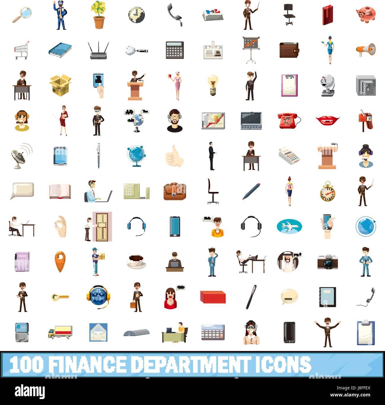 100 finance department icons set, cartoon style Stock Vector Image ...