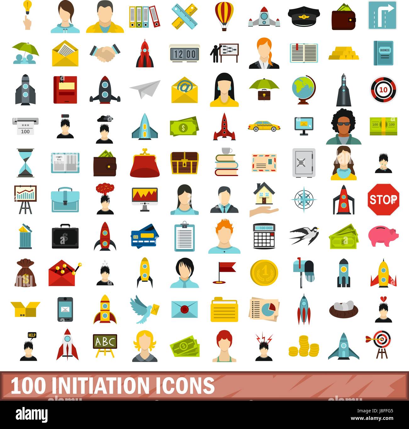 100 initiation icons set, flat style Stock Vector Image & Art - Alamy