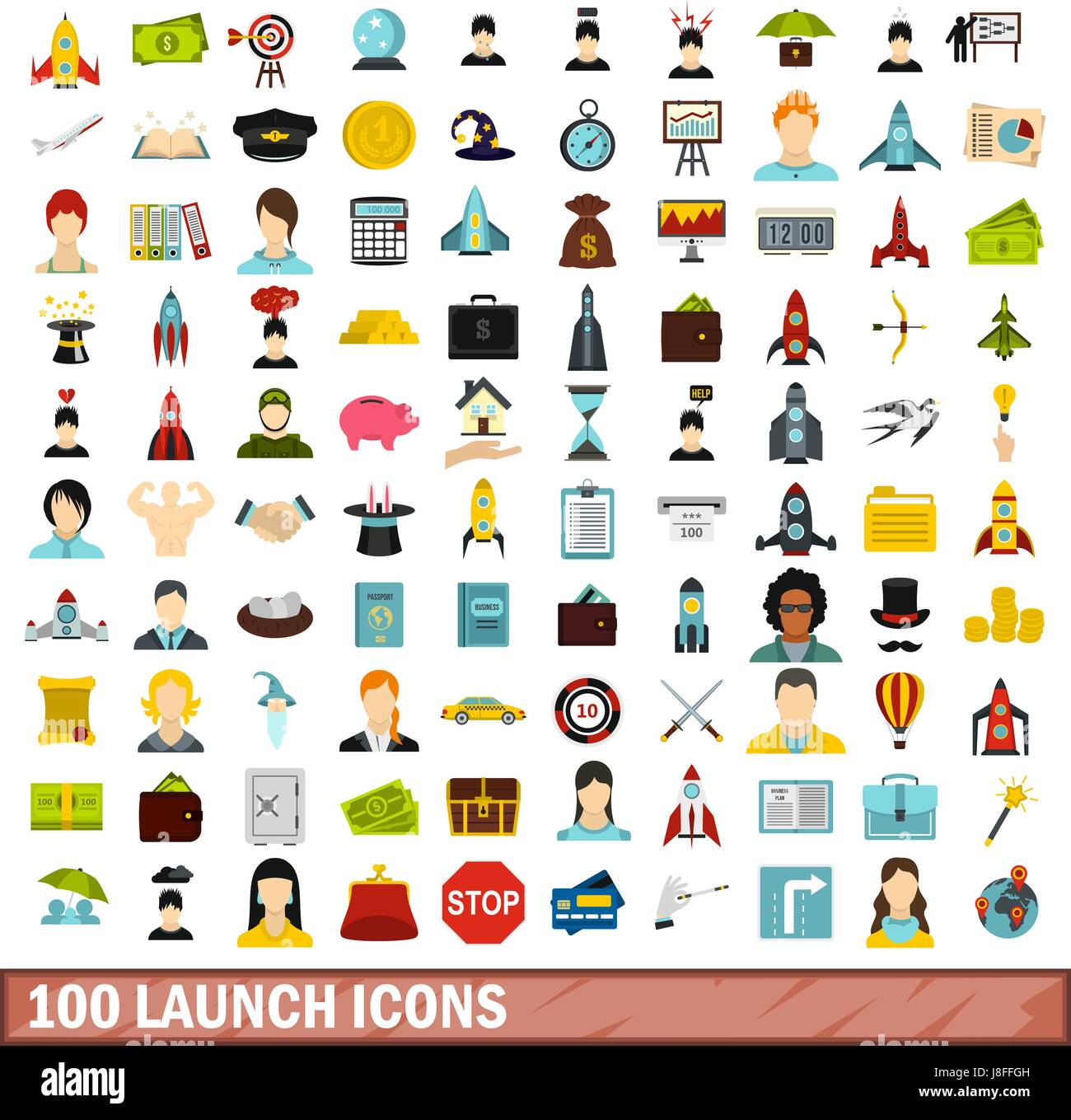 100 launch icons set, flat style Stock Vector Image & Art - Alamy