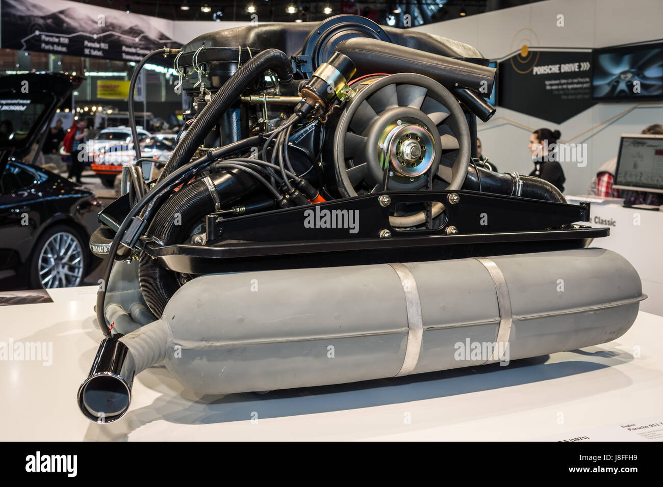 STUTTGART, GERMANY - MARCH 04, 2017: Engine of the Porsche 911 Targa 2 ...