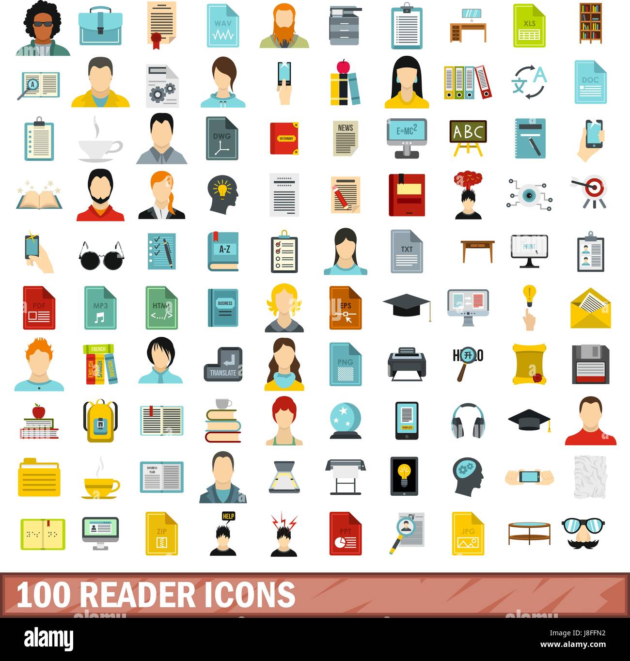 100 reader icons set, flat style Stock Vector Image & Art - Alamy