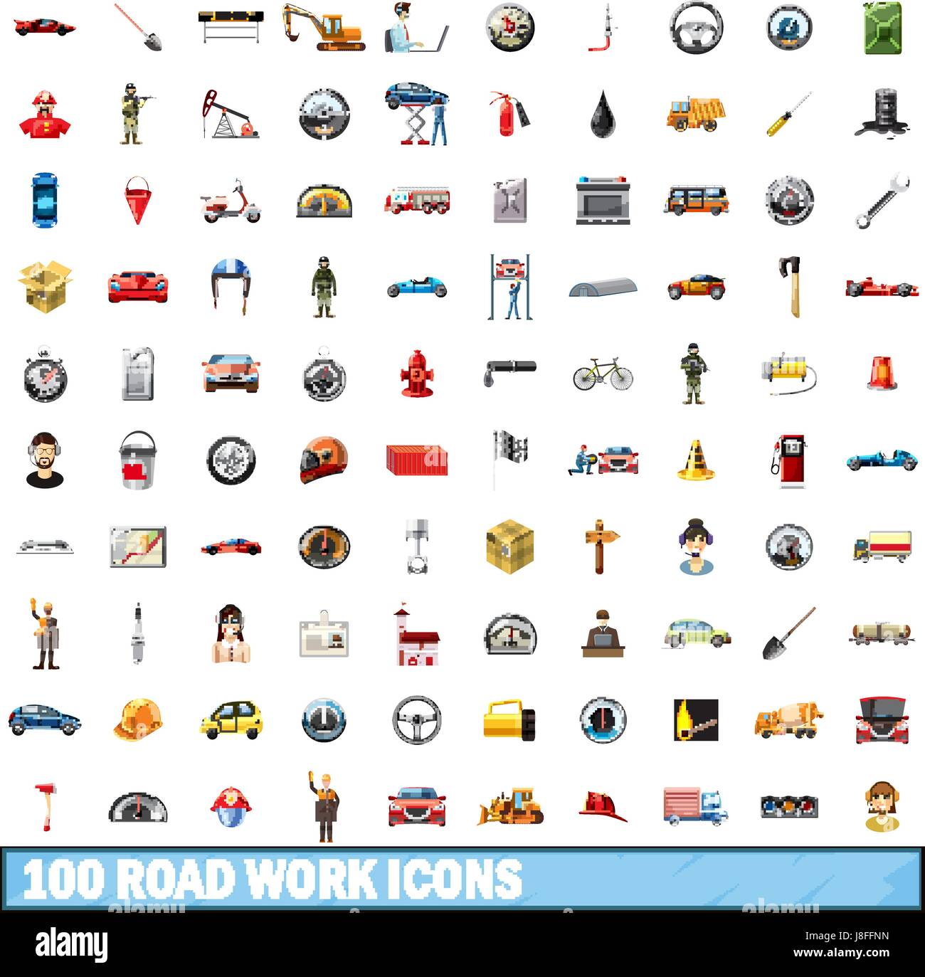 100 road work icons set, cartoon style Stock Vector Image & Art - Alamy
