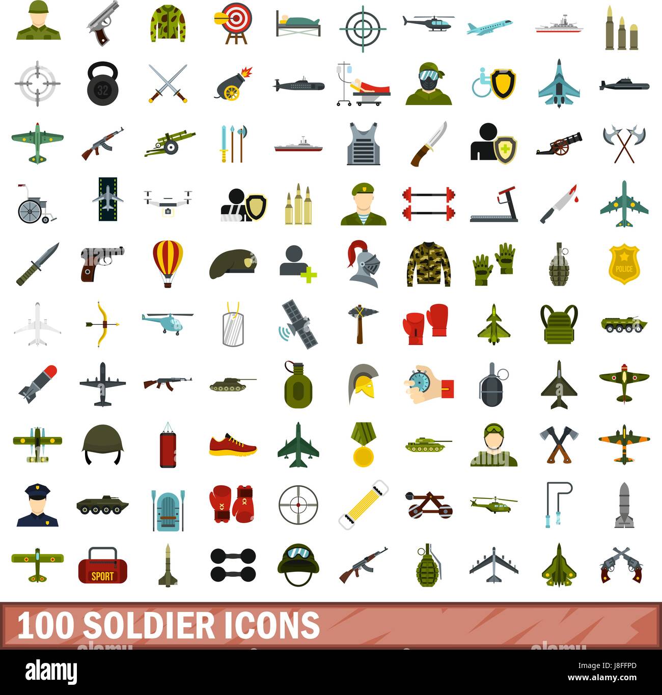 100 soldier icons set, flat style Stock Vector Image & Art - Alamy