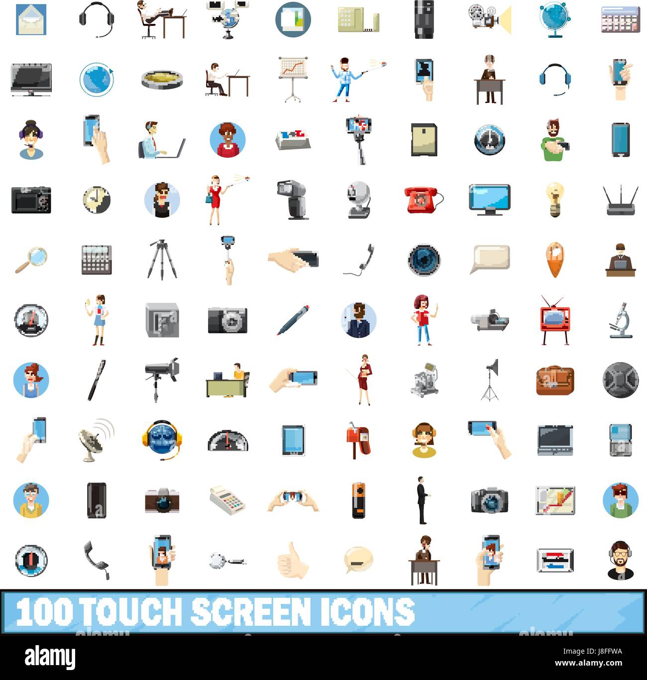 100 touch screen icons set, cartoon style Stock Vector Image & Art - Alamy