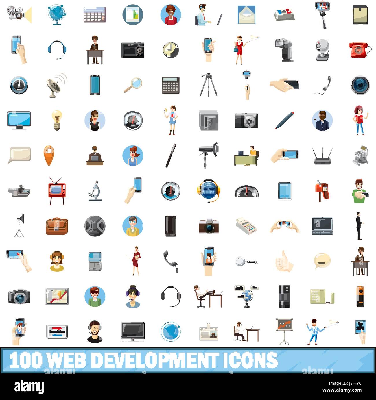 100 web development icons set, cartoon style Stock Vector Image & Art ...