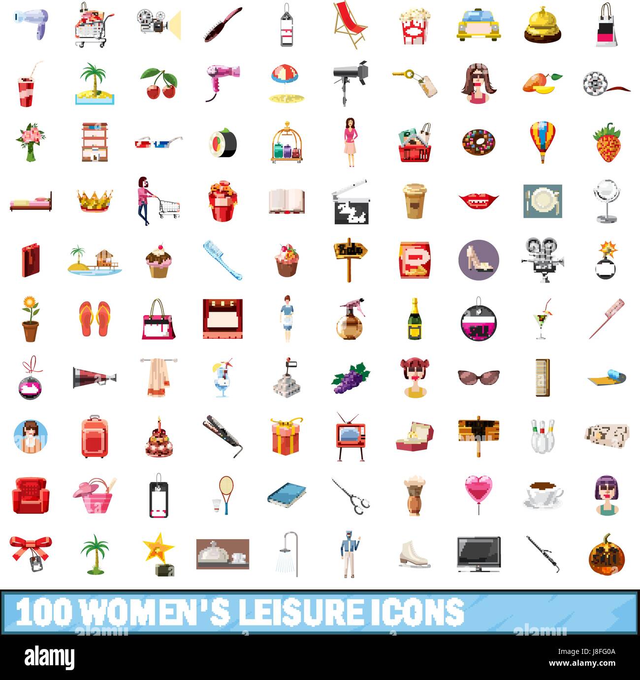 100 women leisure icons set, cartoon style Stock Vector Image & Art - Alamy
