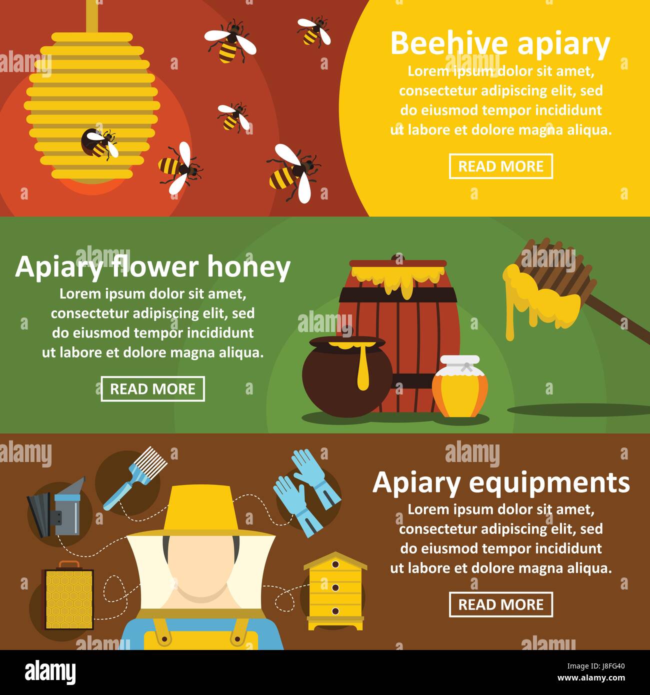 Apiary honey banner horizontal set, flat style Stock Vector Image & Art ...
