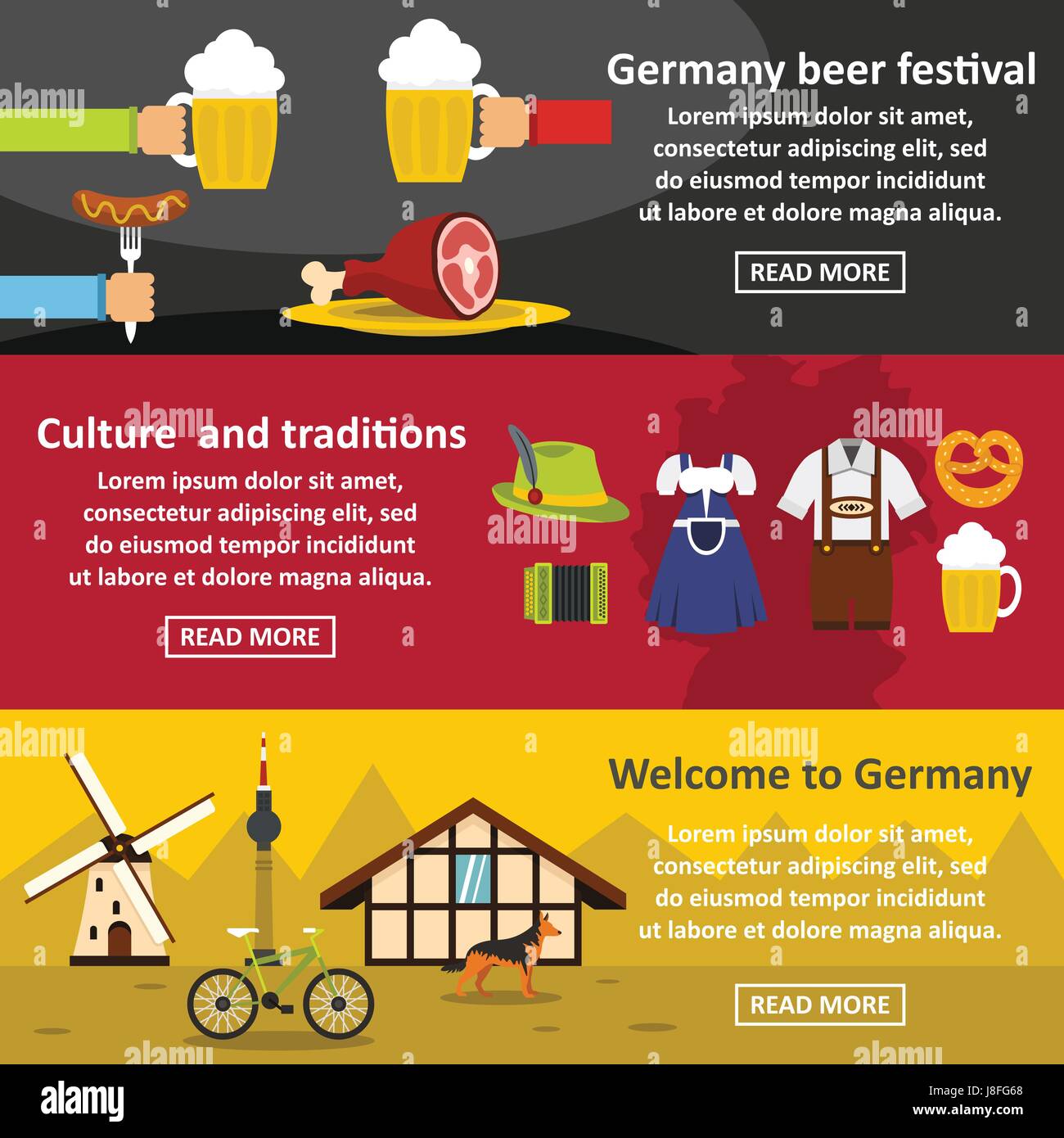 Germany travel banner horizontal set, flat style Stock Vector Image ...