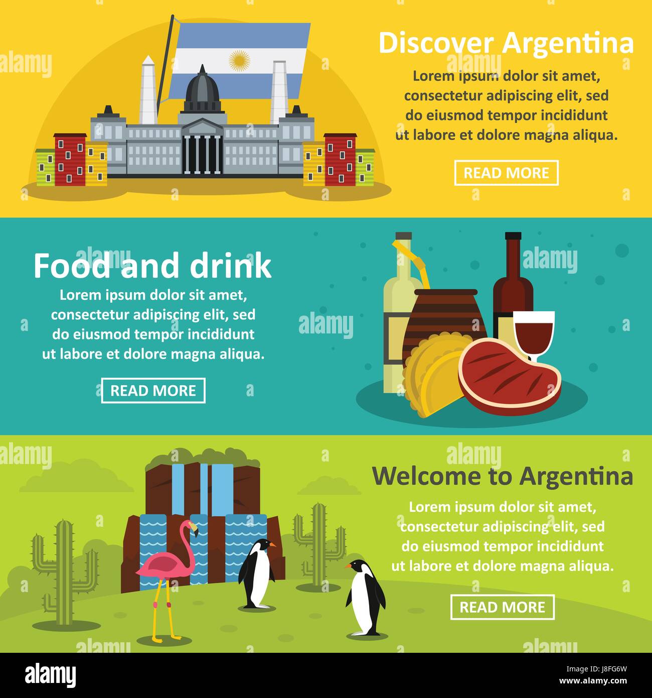 Argentina travel banner horizontal set, flat style Stock Vector Image ...