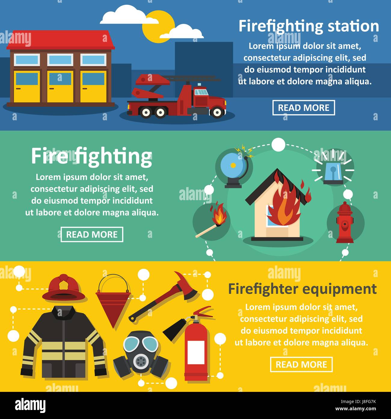 Firefighting banner horizontal set, flat style Stock Vector Image & Art ...