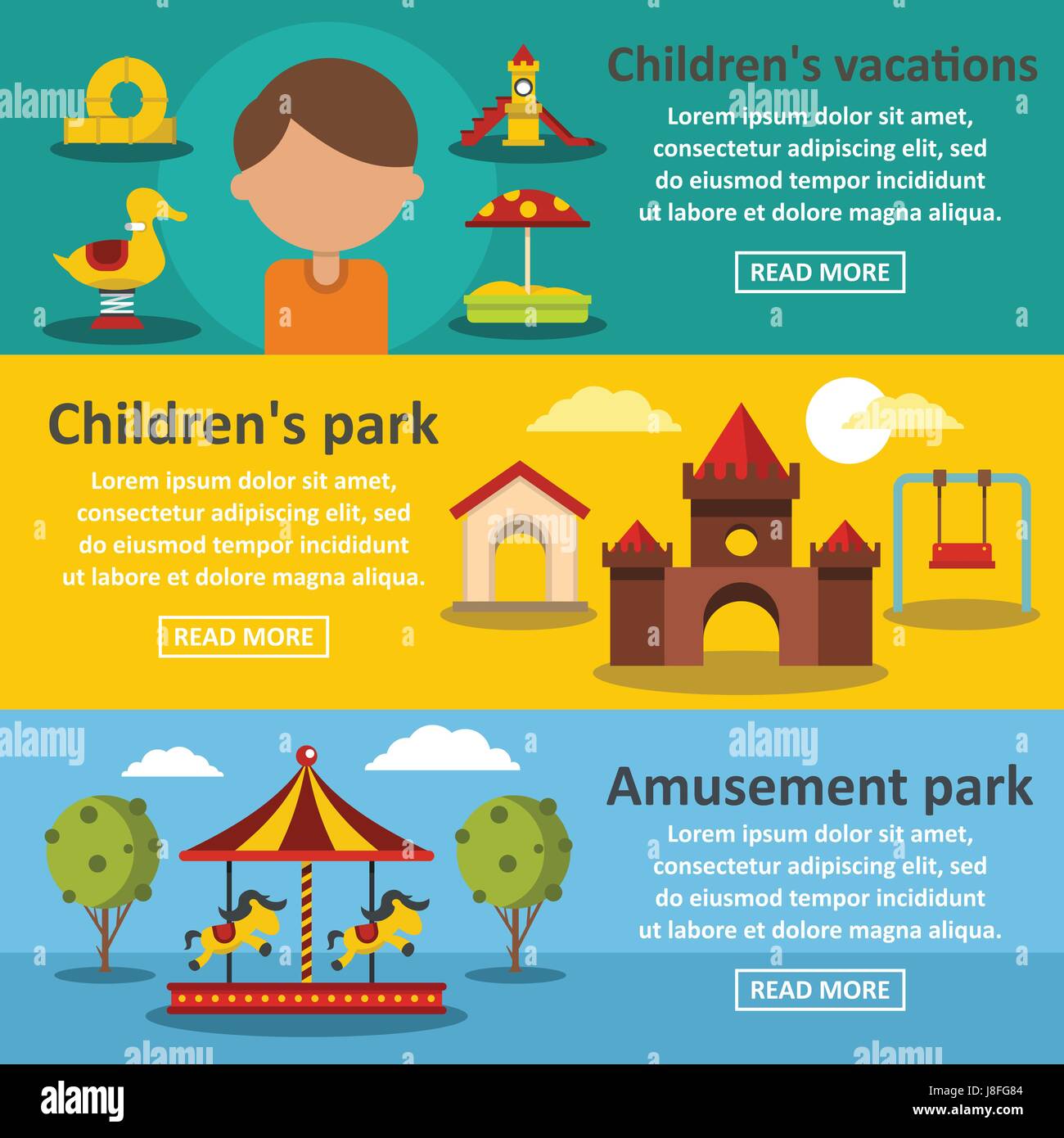 Playground banner horizontal set, flat style Stock Vector Image & Art ...