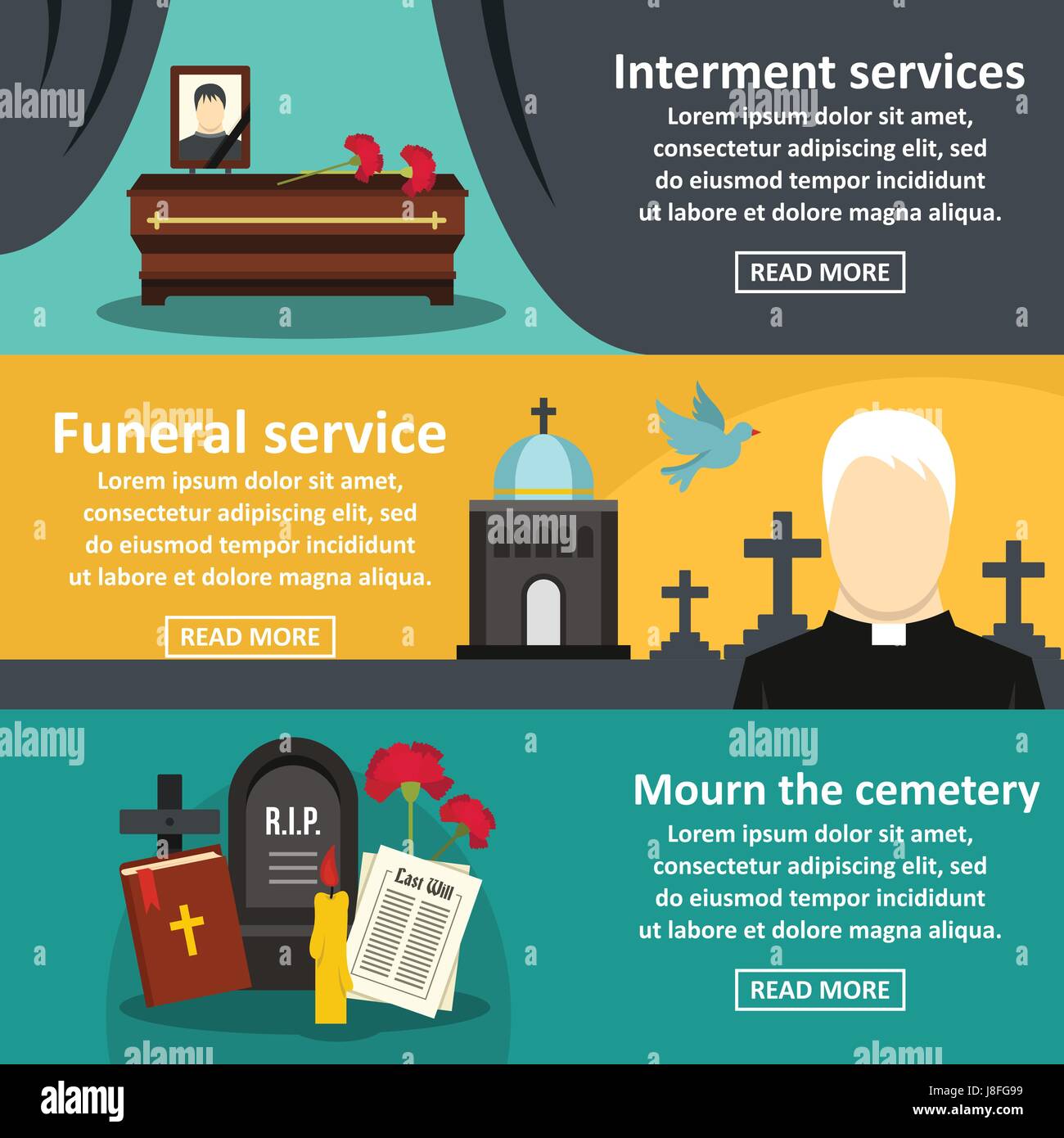 Funeral service banner horizontal set, flat style Stock Vector Image ...