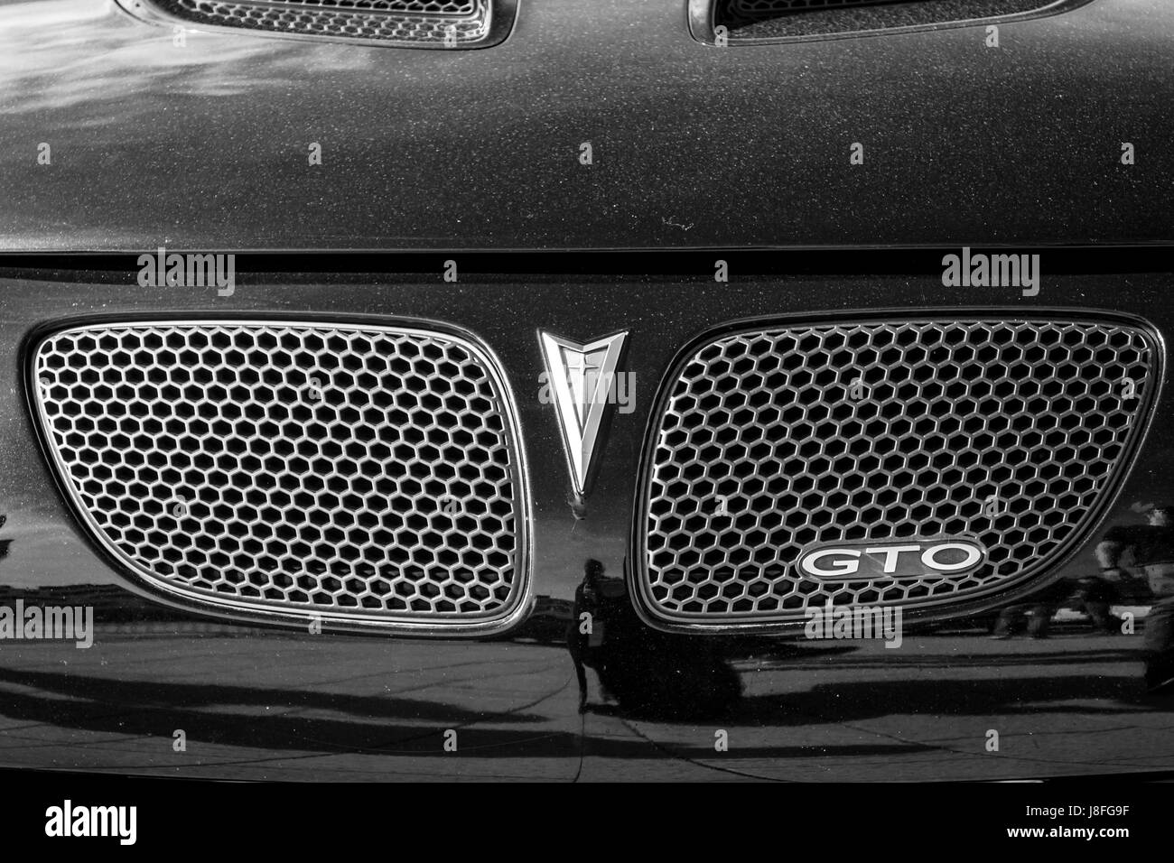 Detail of muscle car Pontiac GTO (Fourth generation), 2006. Black and ...