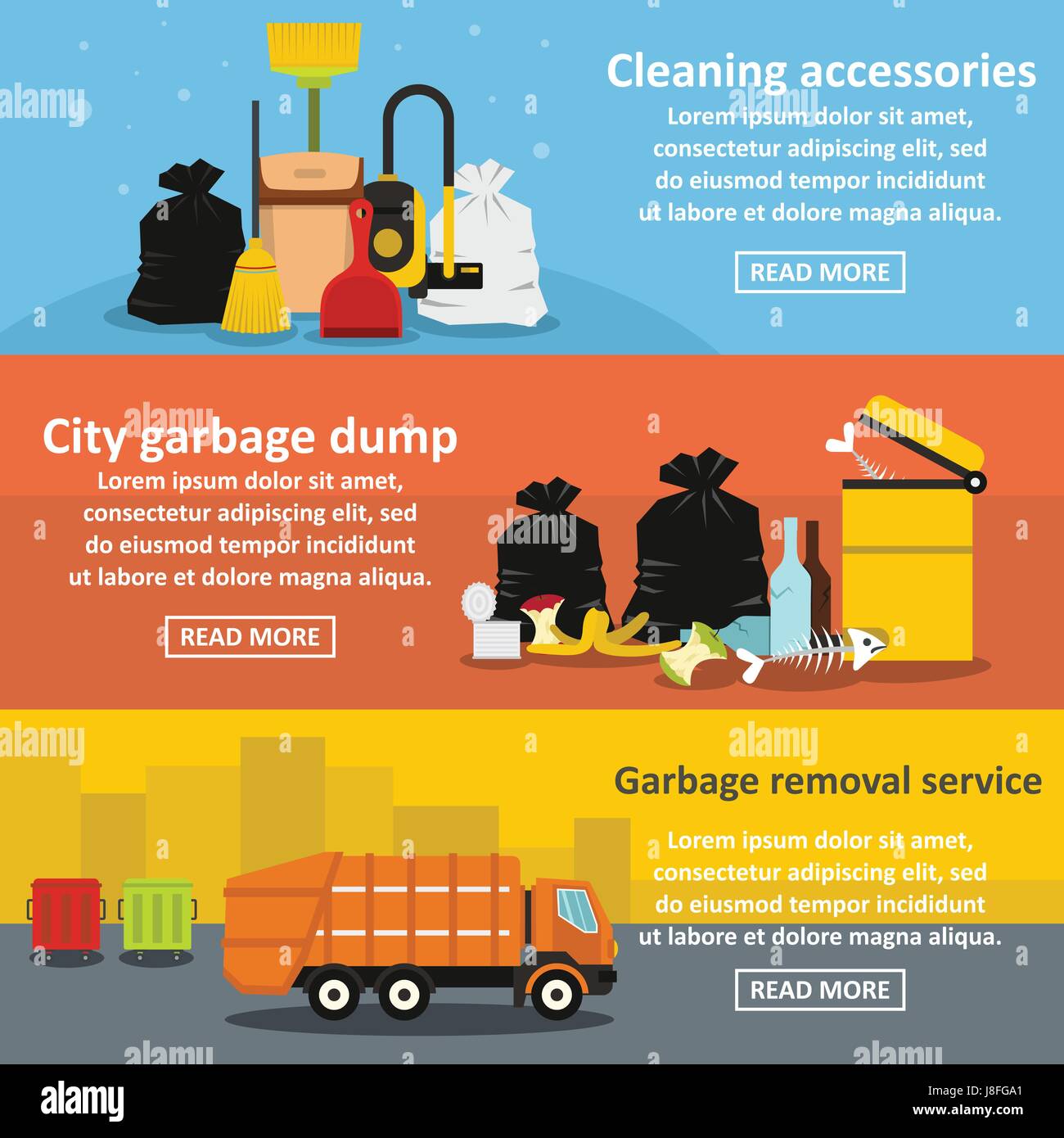 Garbage service banner horizontal set, flat style Stock Vector Image ...