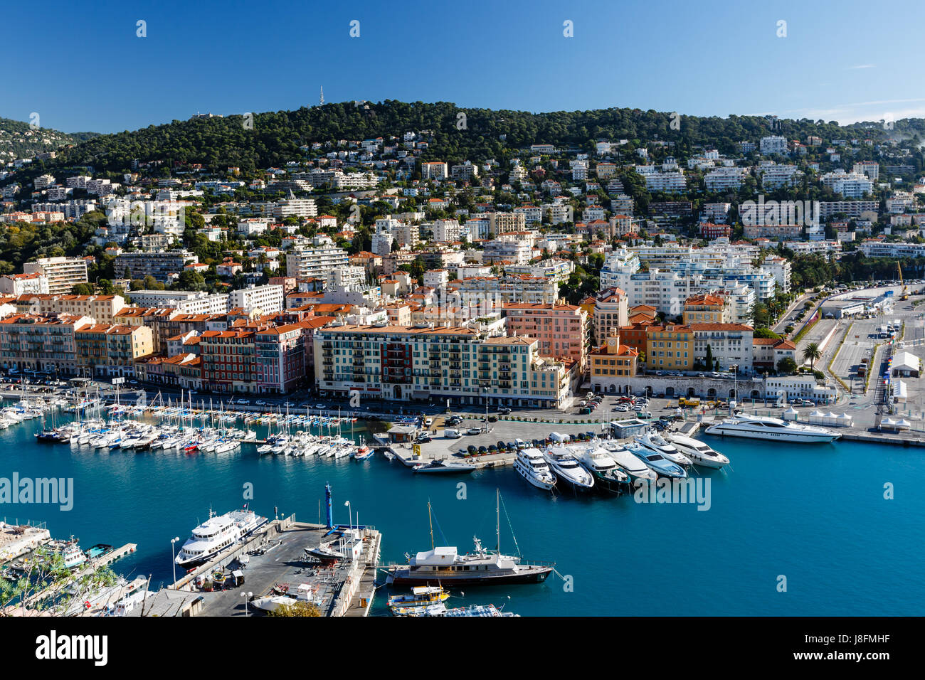 Aerial View on Port of Nice and Luxury Yachts, French Riviera, France ...