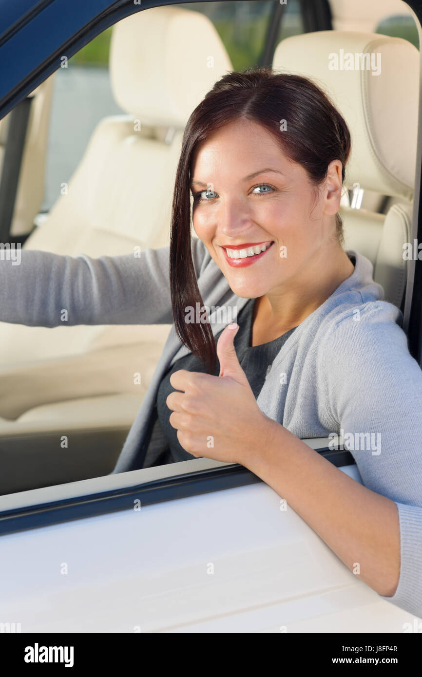 Woman car alone happy drive view hi-res stock photography and images ...