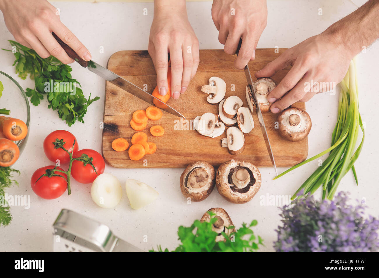 Family Cooking Meal Preparation Together Cutting Ingredients Stock ...