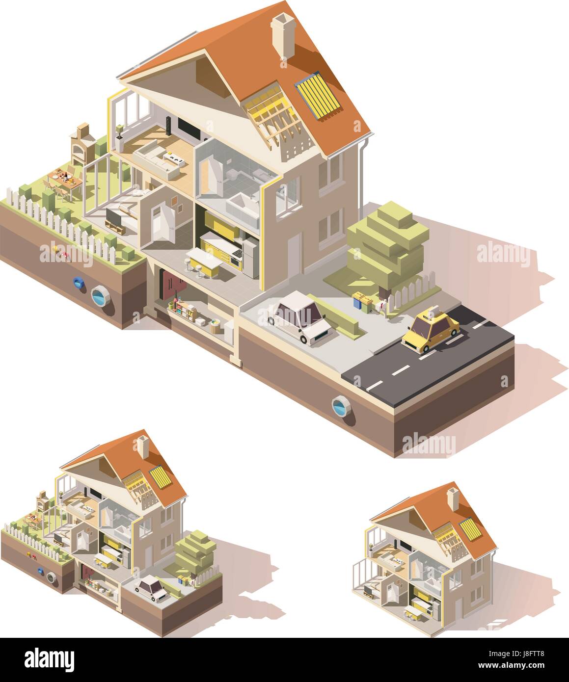 Vector isometric low poly house cross-section Stock Vector Image & Art ...