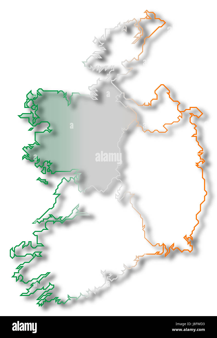 ireland, map, atlas, map of the world, profile, symbolic, political ...