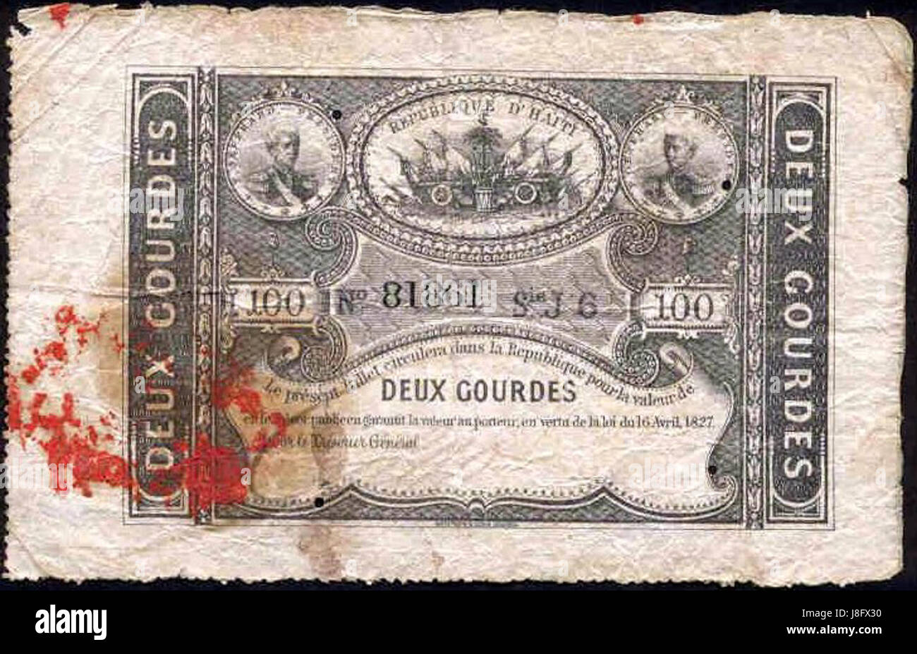 The 10 Gourdes note from Haiti, issued in 1827, features a historical ...