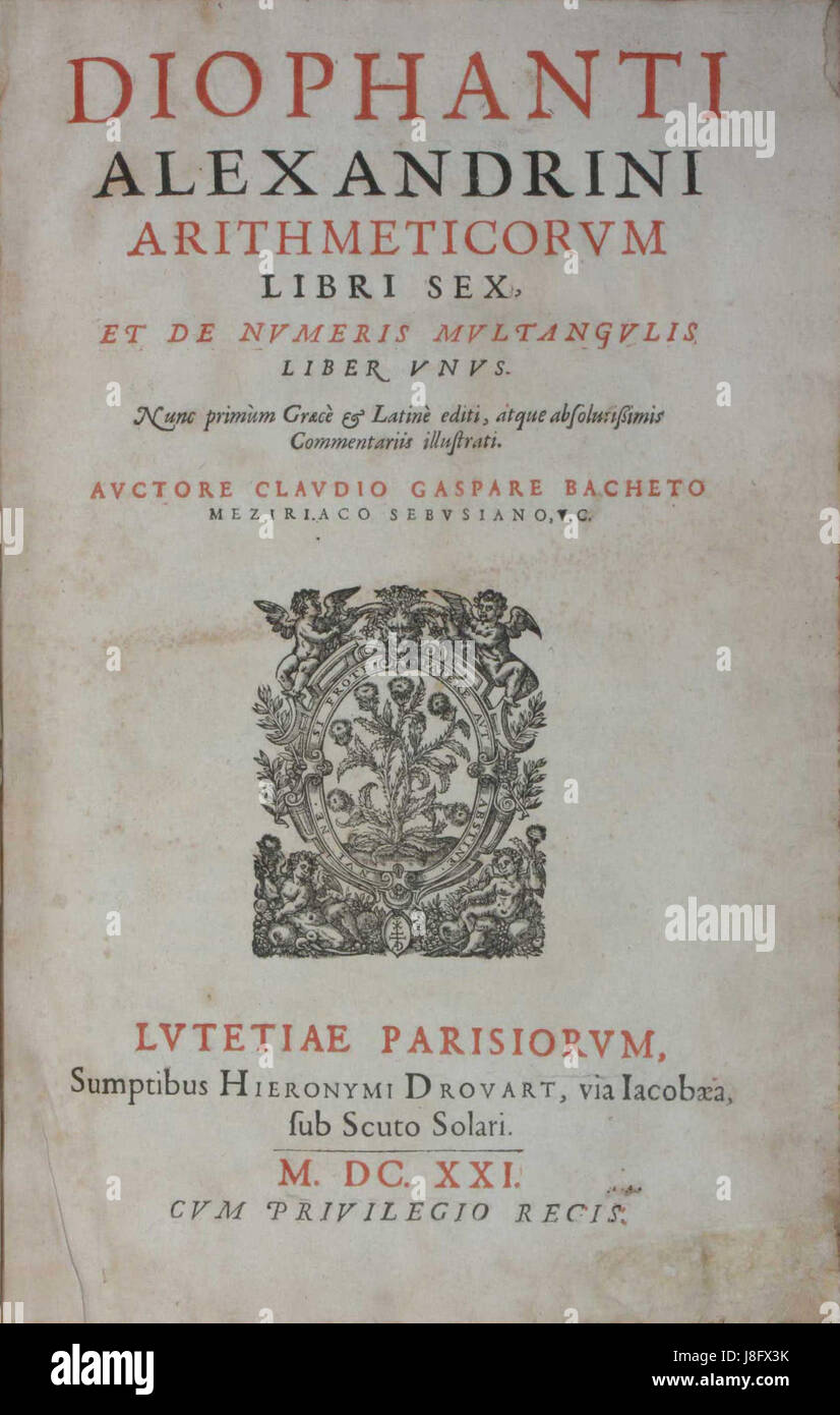 This image features a cover page for a work on Diophantus, the ancient ...