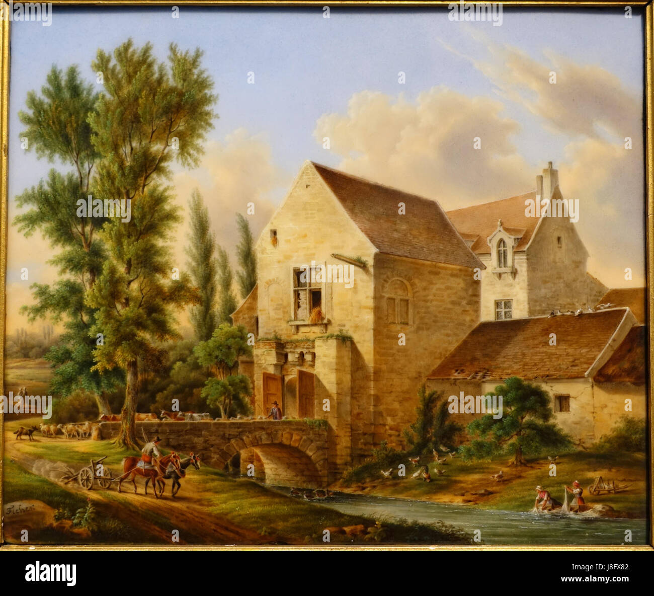 Joseph Fischer, Landscape view with manor on a river bank, undated ...