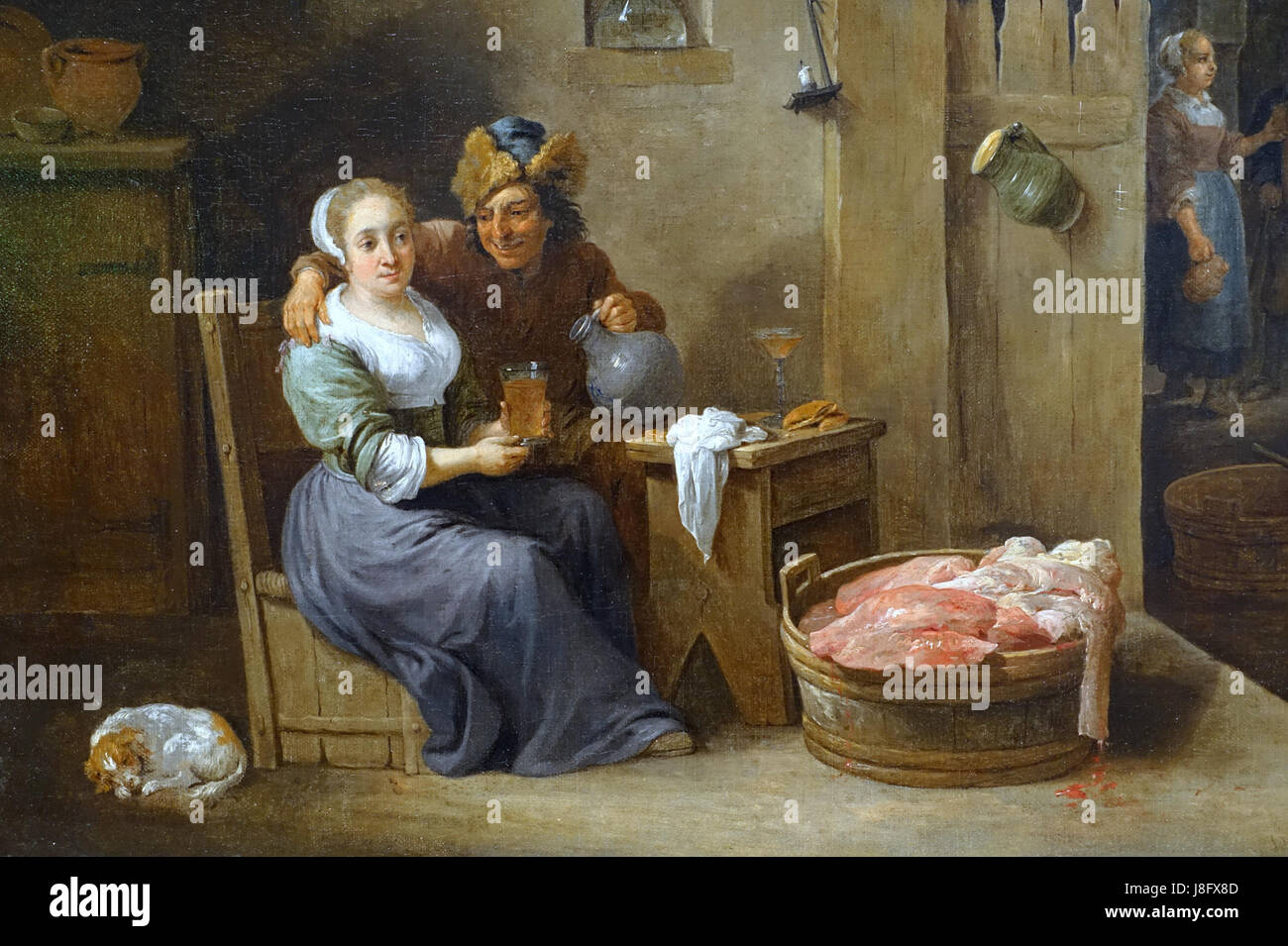 Flemish interior with slaughtered ox (detail), David Teniers the ...