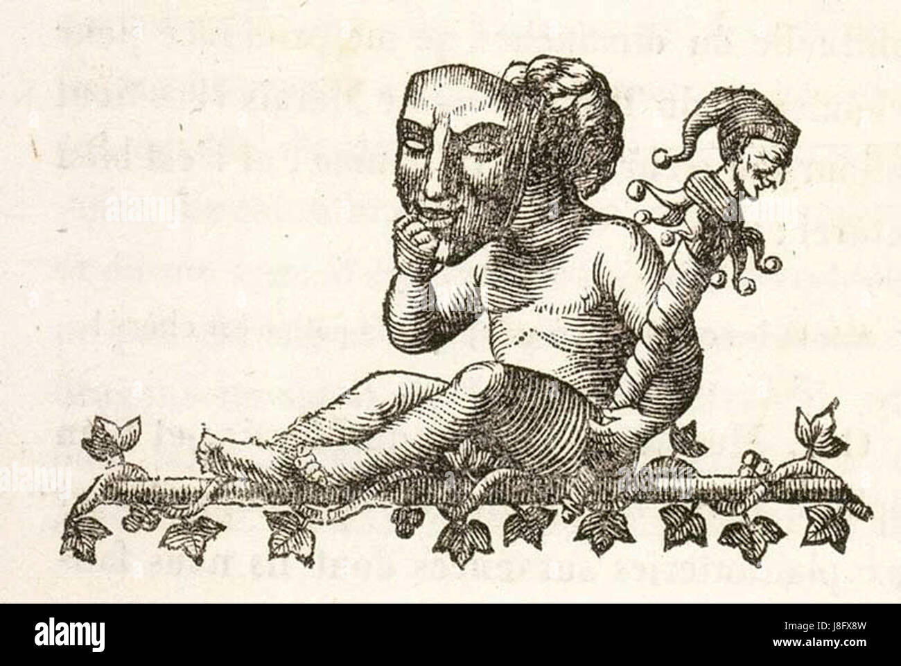 A 19th-century depiction of a child wearing a mask and holding a jester ...