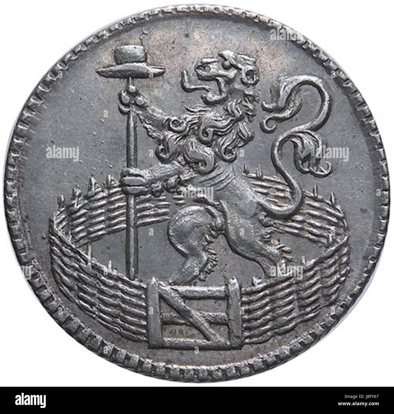 This refers to a Dutch coin, specifically a *Hollandse Duit*, minted in ...