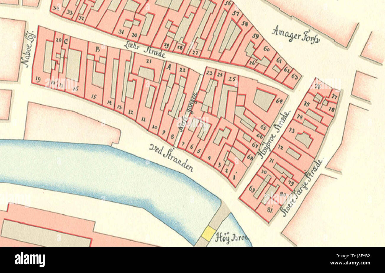 This historical map shows the quarter of Gammel Strand and Amagertorv ...