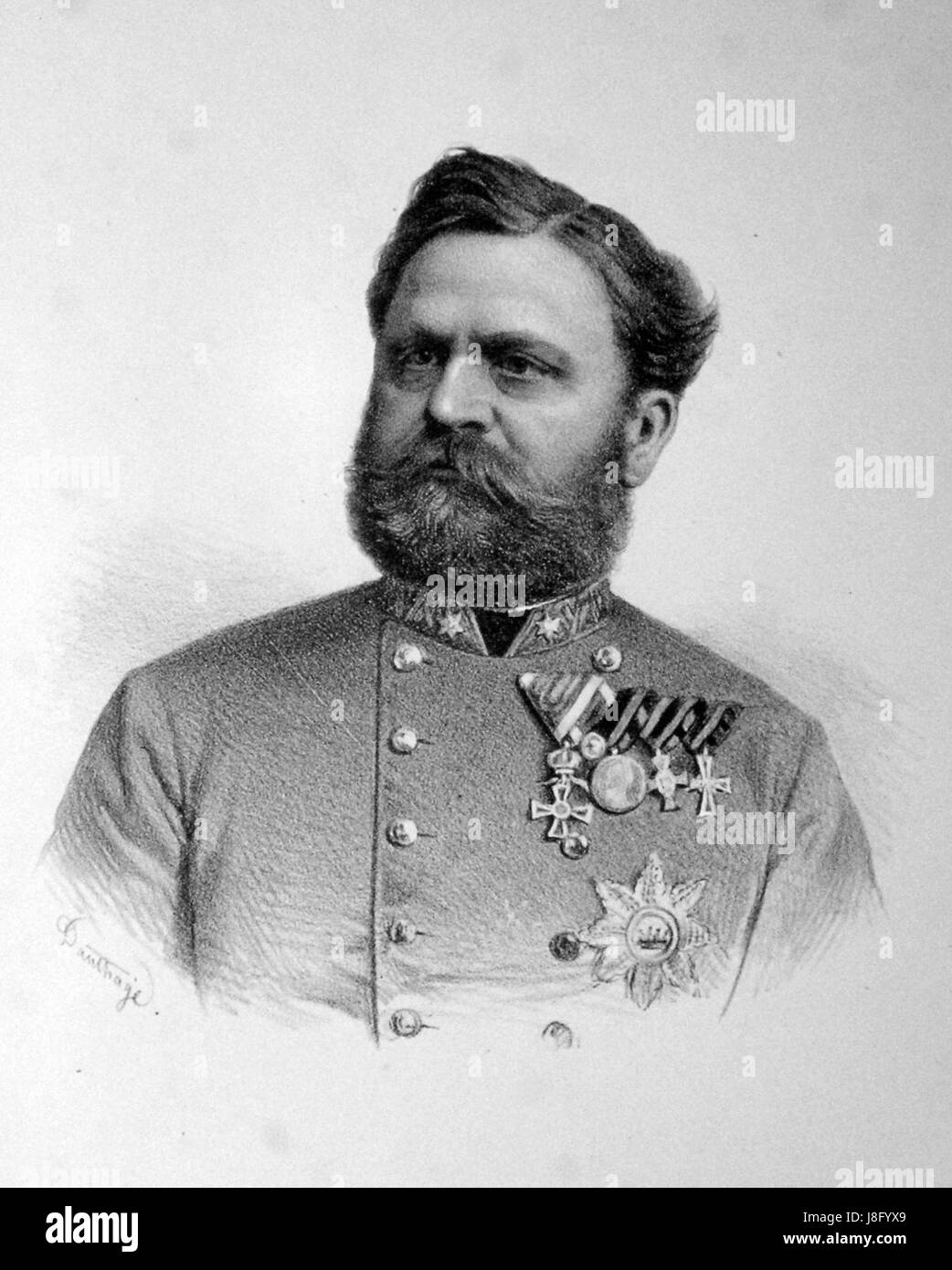 A lithograph by Julius Horst, a 19th-century German artist known for ...