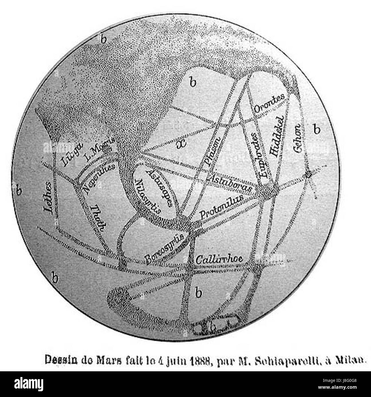 The 1888 map of Mars by Giovanni Schiaparelli provides detailed observations of the Martian ...