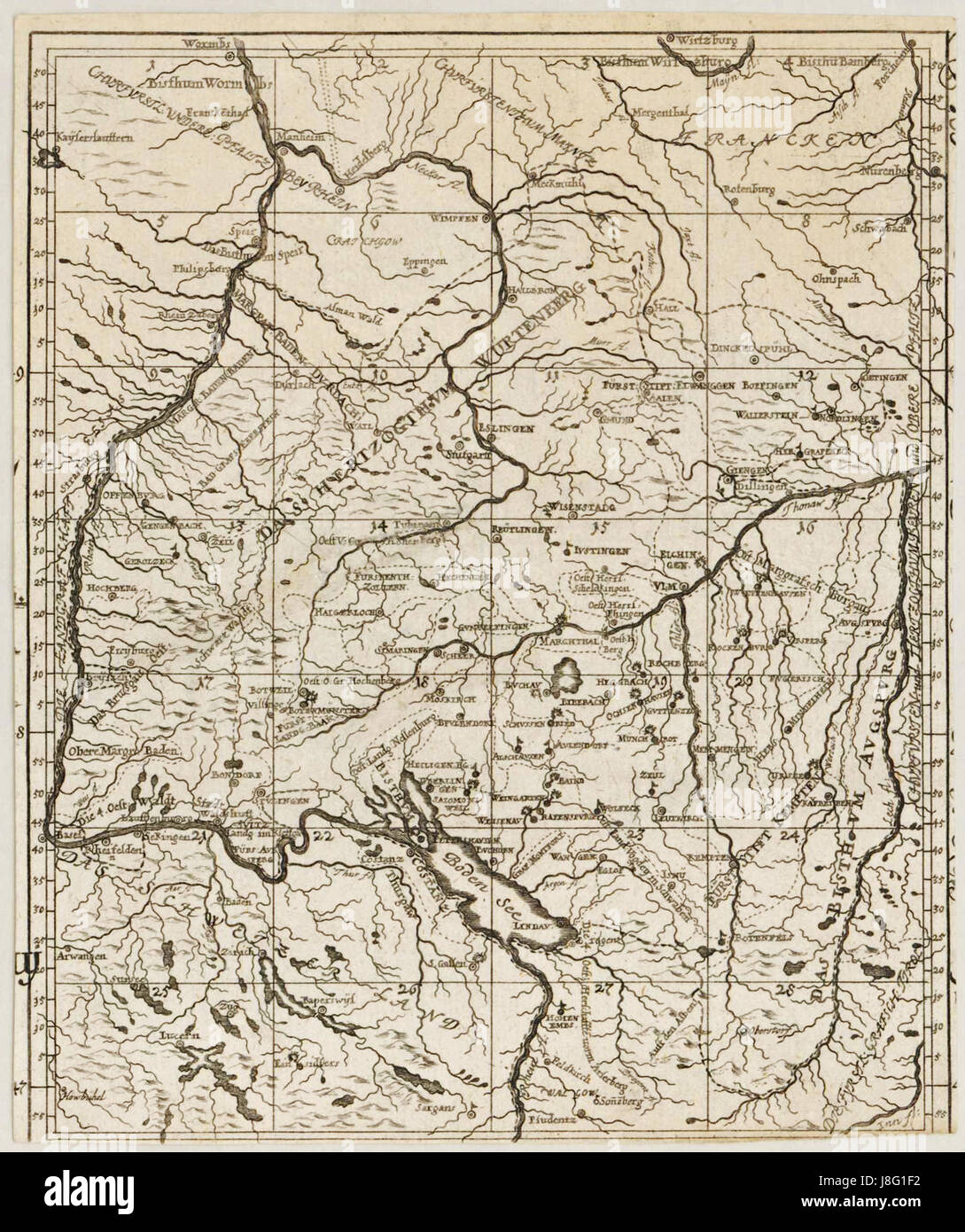 The Hurter Schwaben map from 1679, cataloged as BSB Mapp XII 162b, is a ...