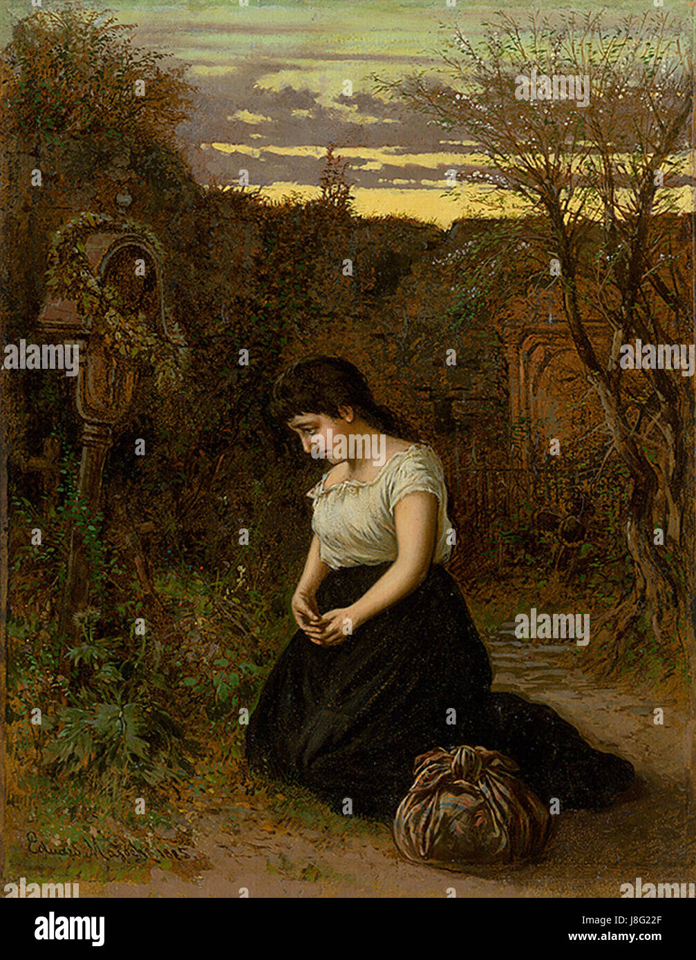 Eduard Majsch's 1885 work 'Auf dem Friedhof' depicts a cemetery scene ...