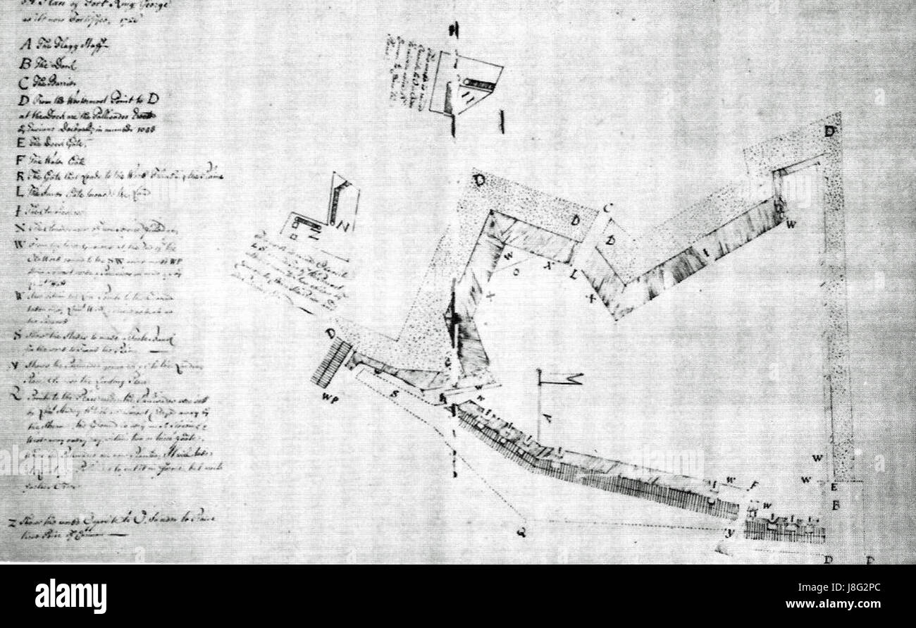 The Fort King George Outerwork Plan from 1726 shows the layout of the ...