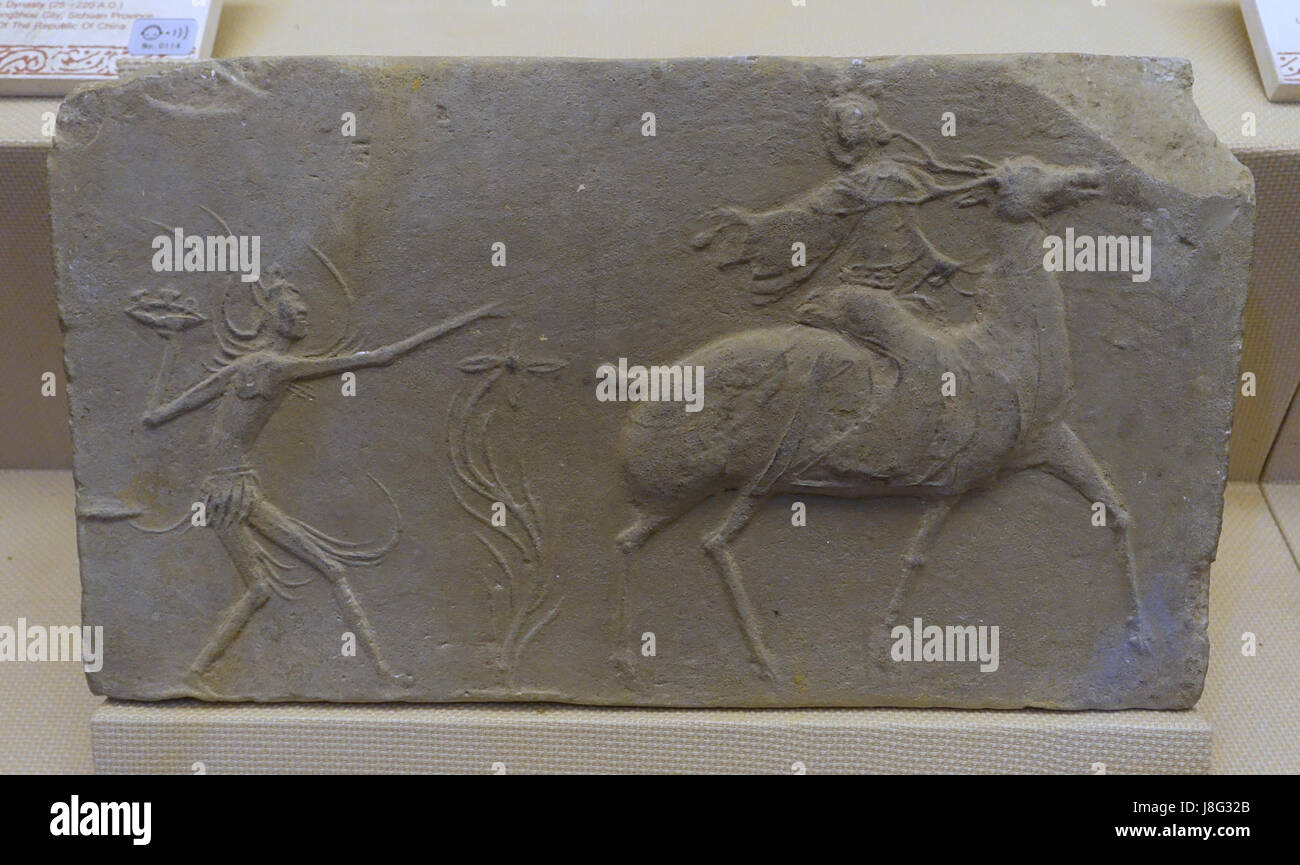 Immortal riding a deer, China, collected at Jiuchi, Pengzhou City ...