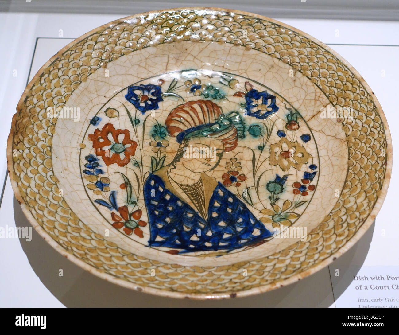 Dish with a portrait of a court character, Iran, early 17th century AD ...