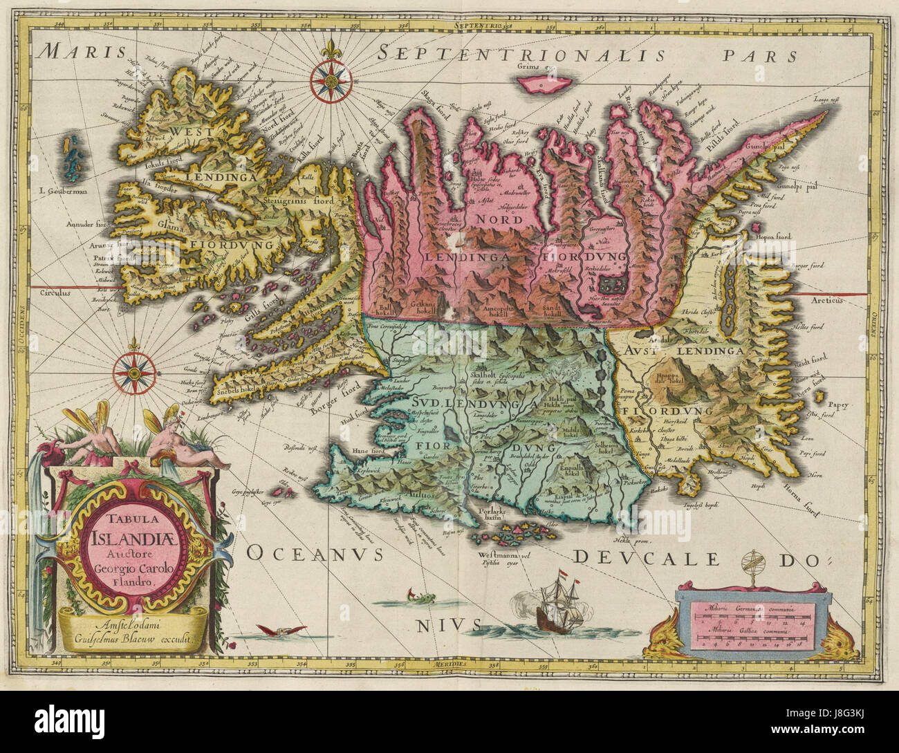 Iceland by Blaeu 1665 cropped Stock Photo - Alamy