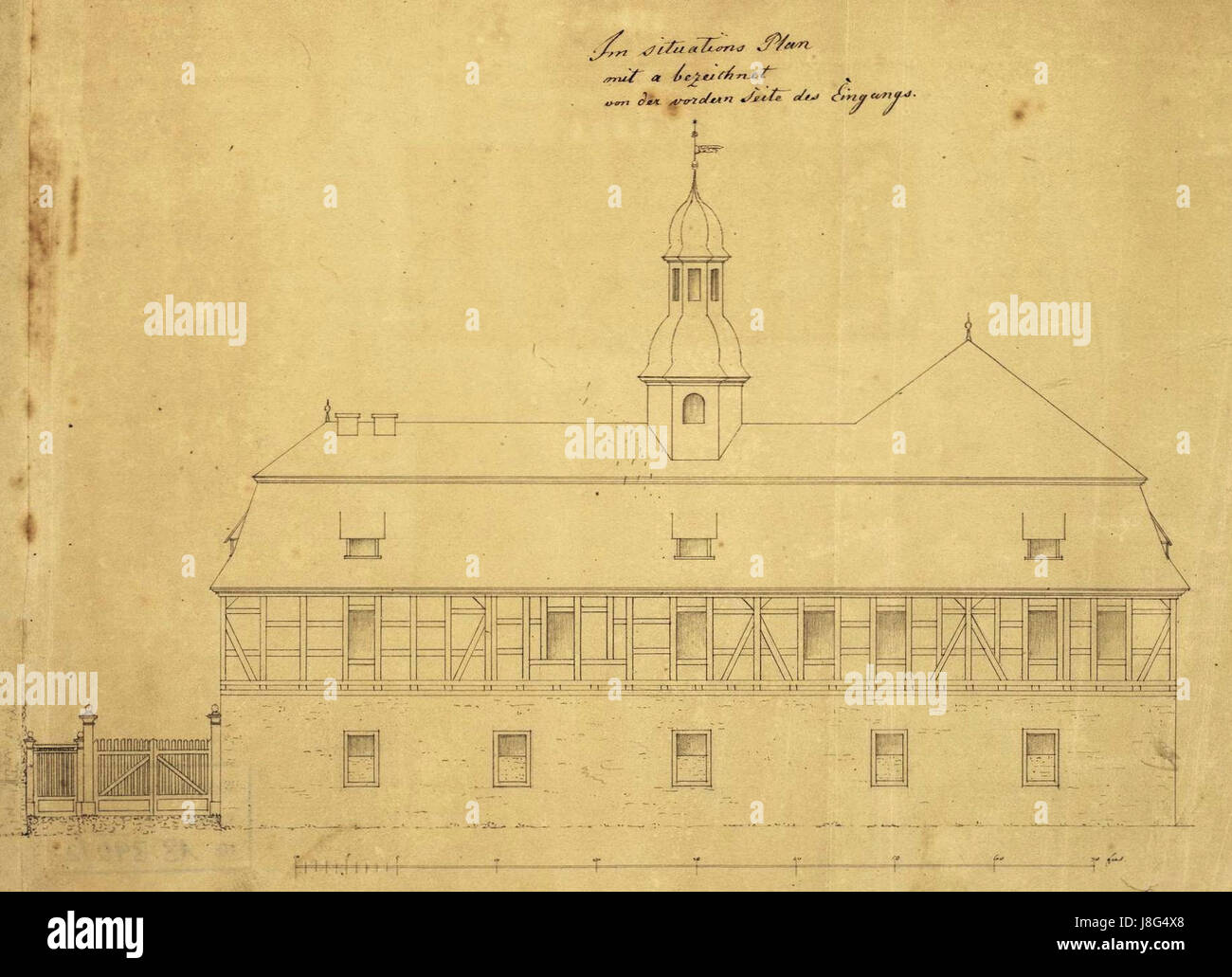 This drawing depicts Jagdschloss Holzheim, a hunting lodge located in ...