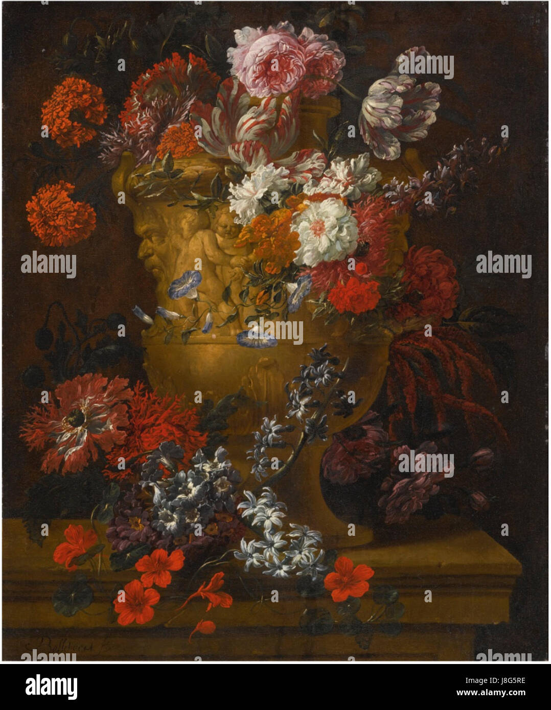 Jan Baptist Bosschaert's still life painting of flowers in a sculpted ...
