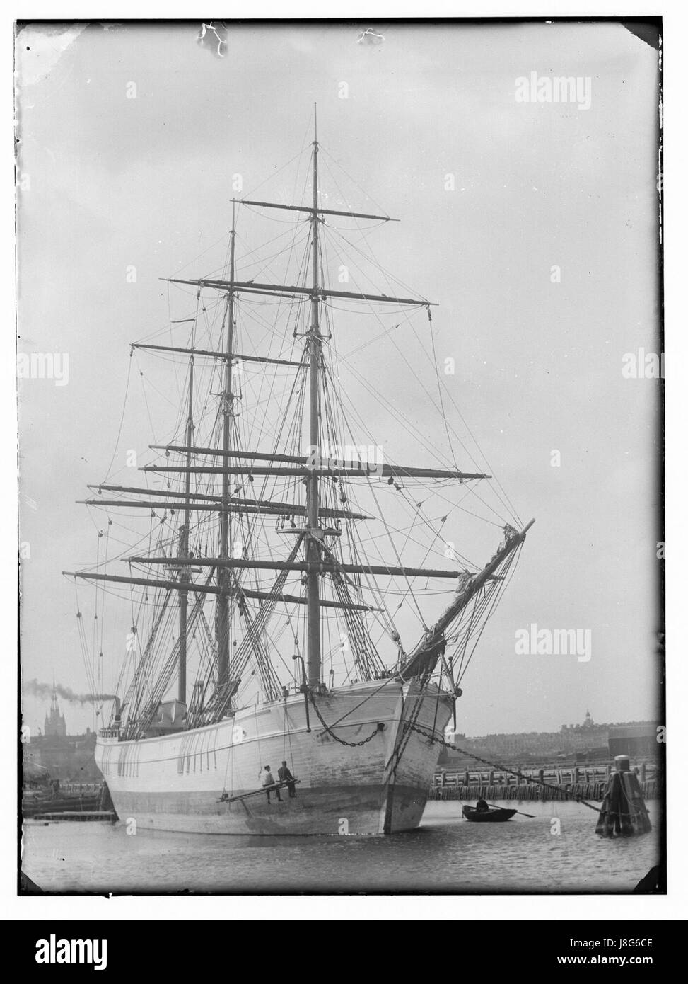 This image depicts a three-masted sailing ship in the Houthaven area of ...