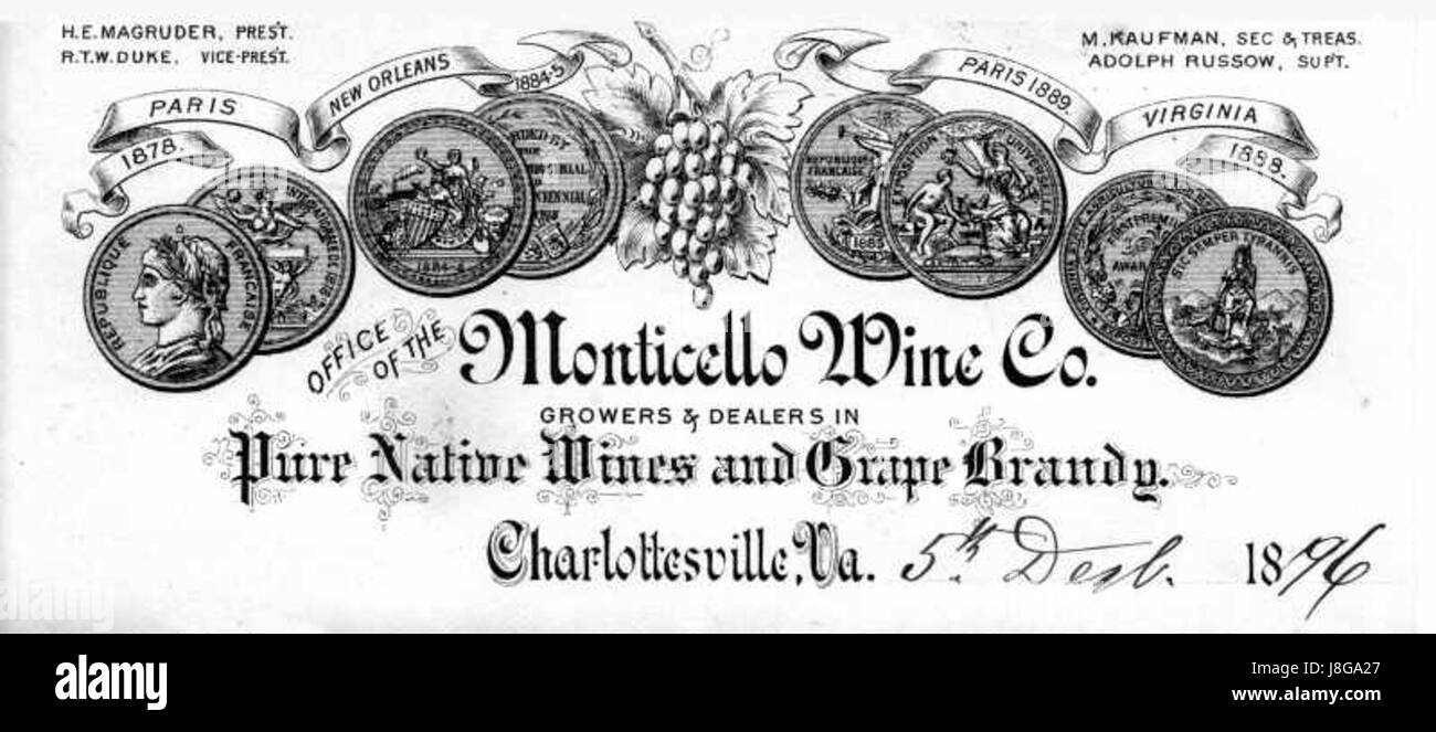 The Monticello wine label, associated with the renowned estate in ...
